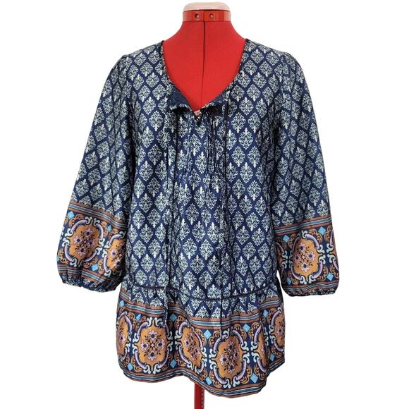 Jade | Tops | Jade Blue Boho Peasant Lace Accents Tunic Blouse Size S ...